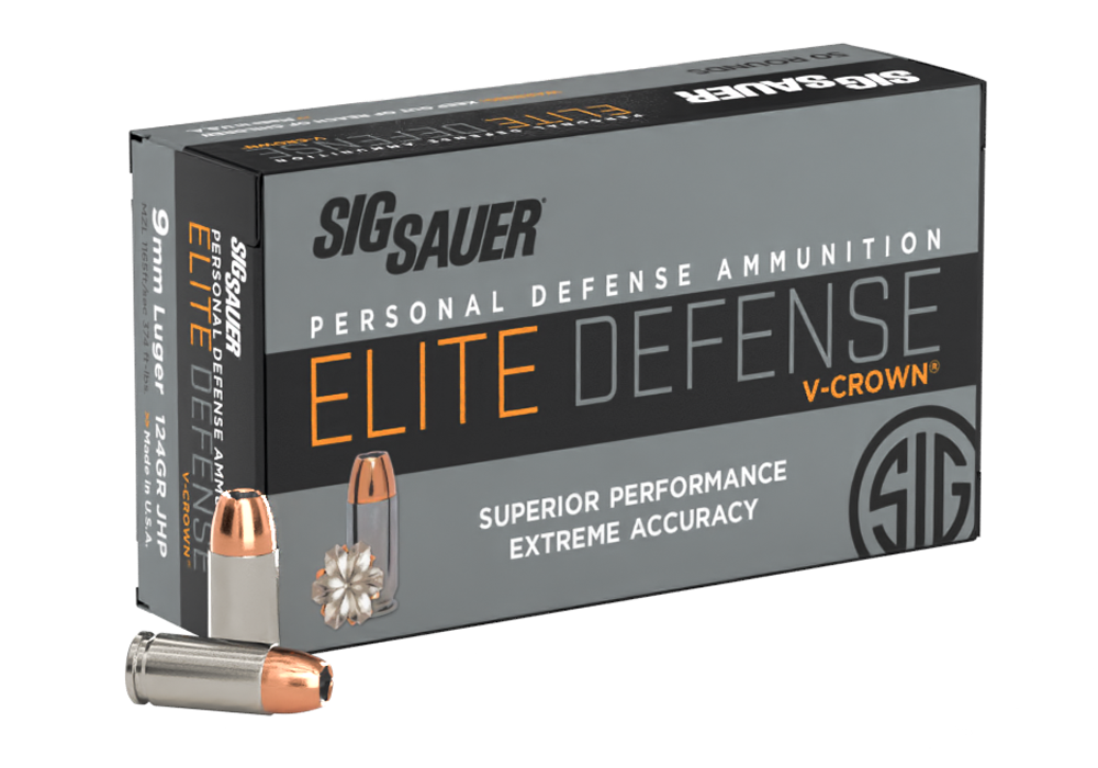 9mm 124gr JHP Elite V-Crown Ammunition box of 50 | SIG SAUER